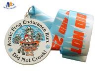 China Custom Race Medals Spray White with Sublimated Ribbon 76.2mm Zinc Alloy for sale