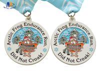 China Custom Race Medals Spray White with Sublimated Ribbon 76.2mm Zinc Alloy for sale