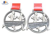 China Custom Die Cast Marathon Medals 80mm Zinc Alloy Antique Silver Plating with Heat Transfer Ribbon for sale