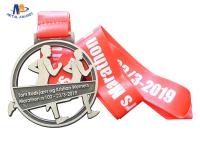 China Custom Die Cast Marathon Medals 80mm Zinc Alloy Antique Silver Plating with Heat Transfer Ribbon for sale
