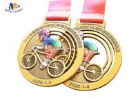China Stock Riding Medals Antique Brass Plating Colorful Printing 65mm 3D Cut Out with Ribbon for sale