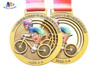 China Stock Riding Medals Antique Brass Plating Colorful Printing 65mm 3D Cut Out with Ribbon for sale