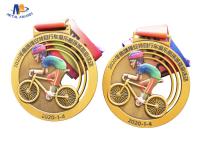China Stock Riding Medals Antique Brass Plating Colorful Printing 65mm 3D Cut Out with Ribbon for sale
