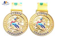 China Round Stock Skiing Medals Imitation Gold Plating 76.2mm Colorful Printing Skater Relief for sale