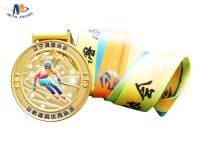China Round Stock Skiing Medals Imitation Gold Plating 76.2mm Colorful Printing Skater Relief for sale