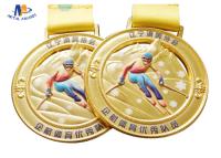 China Round Stock Skiing Medals Imitation Gold Plating 76.2mm Colorful Printing Skater Relief for sale