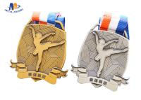 China Custom Antique Finish Sports Medals 70mm 3D Effect Dancing Girl Design Woven Ribbon for sale