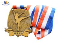 China Custom Antique Finish Sports Medals 70mm 3D Effect Dancing Girl Design Woven Ribbon for sale