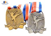 China Custom Antique Finish Sports Medals 70mm 3D Effect Dancing Girl Design Woven Ribbon for sale