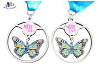 China Stock Dancing Butterfly Relief Medal 80mm Zinc Alloy Die Cast with Sublimated Ribbon for sale