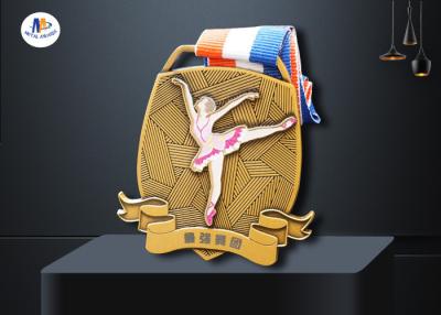 China Zinc Alloy Sports Medals 70mm Antique Gold Plating Soft Enamel Dancing Stock Awards for sale