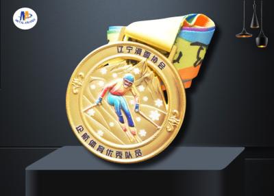 China Round Stock Skiing Medals Imitation Gold Plating 76.2mm Colorful Printing Skater Relief for sale