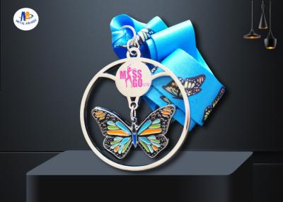 China Stock Dancing Butterfly Relief Medal 80mm Zinc Alloy Die Cast with Sublimated Ribbon for sale