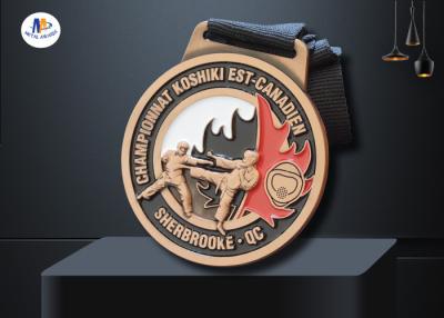 China Custom 3D Relief Soft Enamel Award Medals 60mm Antique Copper Plating with Black Woven Ribbon for sale