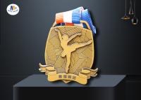 China Custom Antique Finish Sports Medals 70mm 3D Effect Dancing Girl Design Woven Ribbon for sale