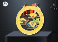 China Custom Carnival Medals Shiny Brass Plating Soft Enamel 80mm 2.5mm with 2 Eyes for sale
