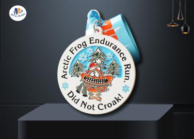 China Custom Race Medals Spray White with Sublimated Ribbon 76.2mm Zinc Alloy for sale