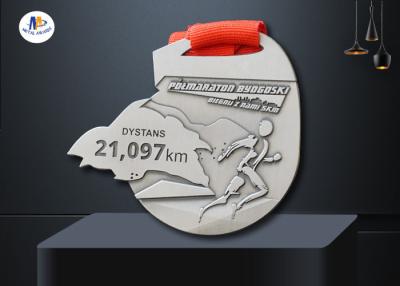 China Custom Sports Medals 70mm Antique Silver Plating Running Race Medals with Woven Ribbon for sale