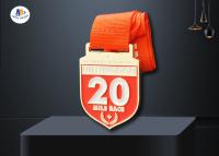 China Custom Peltate Shape Running Race Medals Shiny Gold Plating 56mm One Color Printed Ribbon for sale