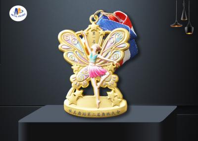 China Butterfly Shape 76.2mm Dancing Event Medals Zinc Alloy Shiny Gold Plating for sale
