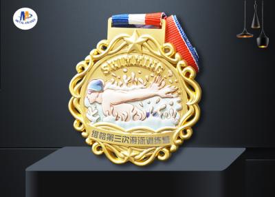 China Custom 65mm Zinc Alloy Sports Award Medals with Colorful Printing Ribbon for sale