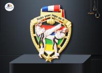 China 76.2mm Peltate Stock Medals for Taekwondo Tournament Zinc Alloy Shiny Gold for sale