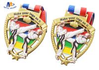China 76.2mm Peltate Stock Medals for Taekwondo Tournament Zinc Alloy Shiny Gold for sale