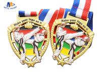 China 76.2mm Peltate Stock Medals for Taekwondo Tournament Zinc Alloy Shiny Gold for sale