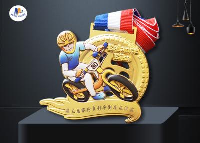 China Round Balance Bike Medal 65mm Zinc Alloy Die Cast with Ribbon for sale