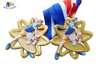 China 65mm Badminton Sports Cut Out Medals with Colorful Printing Ribbon for sale