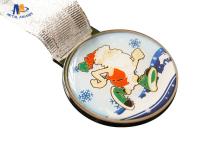China Custom 70mm x 3mm Die Cast Zinc Alloy Santa Claus Christmas Medal with Enamel and Ribbon for sale