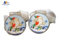 China Custom 70mm x 3mm Die Cast Zinc Alloy Santa Claus Christmas Medal with Enamel and Ribbon for sale