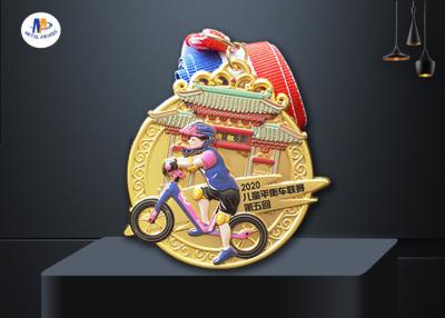 China 65mm 3mm Zinc Alloy Children Balance Bike Medals with Ribbon Custom for sale