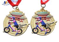 China 65mm 3mm Zinc Alloy Children Balance Bike Medals with Ribbon Custom for sale