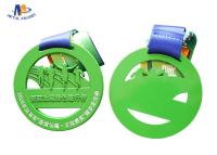 China Custom Zinc Alloy 65mm Walking Stock Medals with Soft Enamel and Sublimated Ribbon for sale