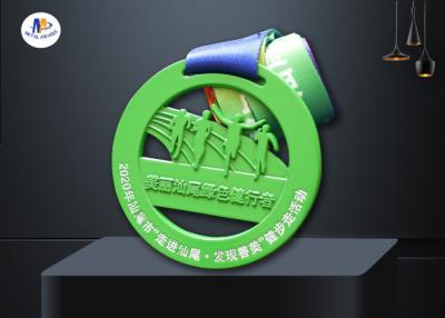 China Custom Zinc Alloy 65mm Walking Stock Medals with Soft Enamel and Sublimated Ribbon for sale