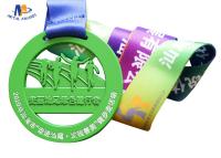 China Custom Zinc Alloy 65mm Walking Stock Medals with Soft Enamel and Sublimated Ribbon for sale