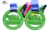China Custom Zinc Alloy 65mm Walking Stock Medals with Soft Enamel and Sublimated Ribbon for sale