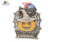 China Custom Halloween Medal Antique Brass Silver with Woven Ribbon 50mm Zinc Alloy for sale