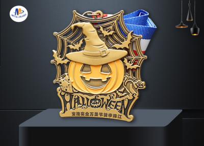 China Custom Halloween Medal Antique Brass Silver with Woven Ribbon 50mm Zinc Alloy for sale