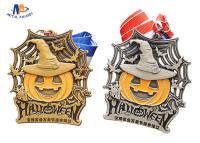 China Custom Halloween Medal Antique Brass Silver with Woven Ribbon 50mm Zinc Alloy for sale