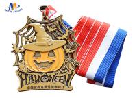 China Custom Halloween Medal Antique Brass Silver with Woven Ribbon 50mm Zinc Alloy for sale