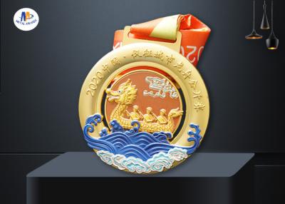China Custom 65mm Die Cast Zinc Alloy Dragon Boat Medal with Color Painting Imitation Gold Plating for sale