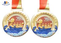 China Custom 65mm Die Cast Zinc Alloy Dragon Boat Medal with Color Painting Imitation Gold Plating for sale