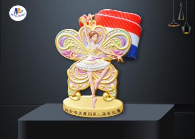 China Custom 70mm Zinc Alloy Dancing Medal 3D Effect Colors Painting with Woven Ribbon for sale