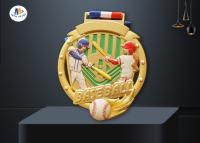 China Custom Baseball Medals 65mm Zinc Alloy Die Cast with Colorful Printing and Antique Brass Plating for sale