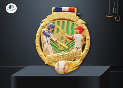 China Custom Baseball Medals 65mm Zinc Alloy Die Cast with Colorful Printing and Antique Brass Plating for sale
