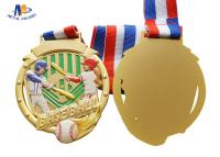 China Custom Baseball Medals 65mm Zinc Alloy Die Cast with Colorful Printing and Antique Brass Plating for sale