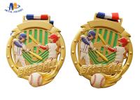 China Custom Baseball Medals 65mm Zinc Alloy Die Cast with Colorful Printing and Antique Brass Plating for sale