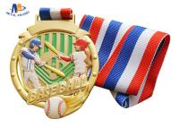 China Custom Baseball Medals 65mm Zinc Alloy Die Cast with Colorful Printing and Antique Brass Plating for sale